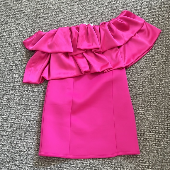 ASOS | Dresses | New Asos Design Barbie Hot Pink Satin Ruffle Off One ...